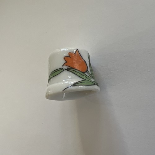 Vintage Fine Bone China Thimble - Pretty Orange & Yellow Tulips ...