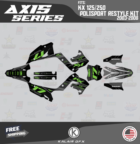 Graphics Kit for KAWASAKI KX125 KX250 2003-08 Poli sport Restyle Axis ...
