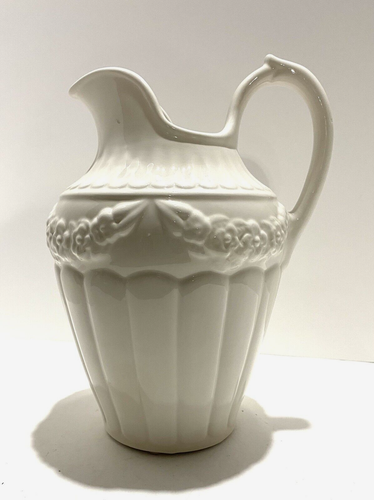 Neuwirth Ivory Ceramic Beverage Pitcher Embossed Flowers Garland Signed ...