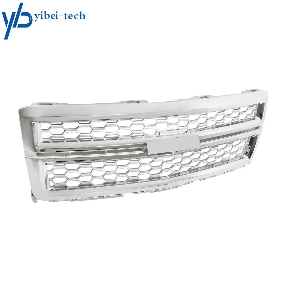 For Chevy Silverado 1500 2014-2015 Upper Grille Chrome&Silver Grill ...