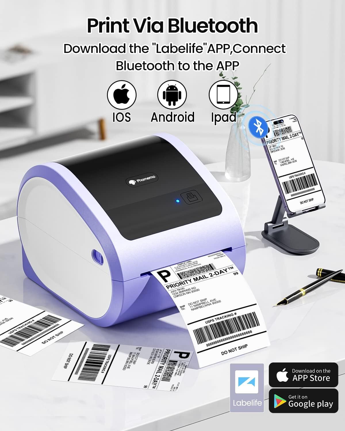 Bluetooth Shipping Label Printer Commercial Grade Thermal Direct Label ...