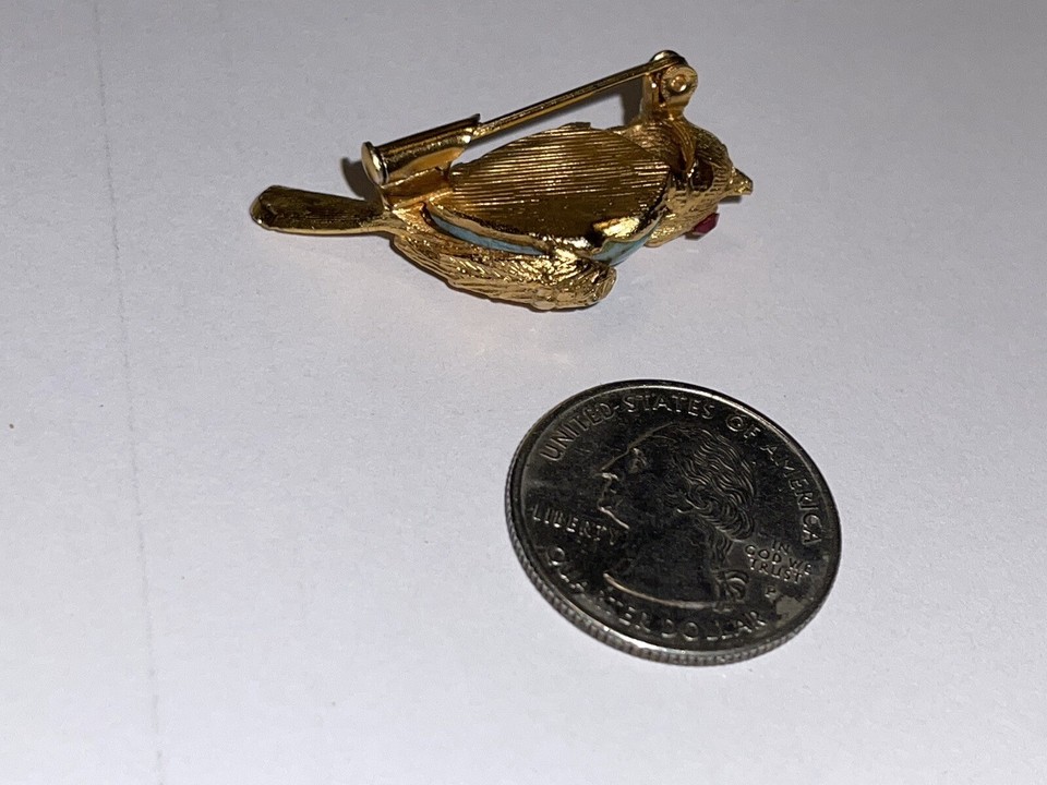 Vintage Retro Era Mottled Blue Czech Glass Jelly Belly Bird Goldtone ...