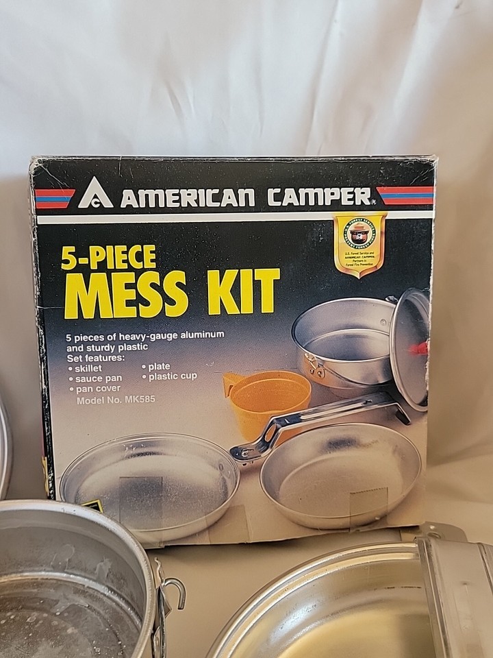 AMERICAN CAMPER 5-PIECE ALUMINUM MESS KIT - Skillet Sauce Pan Plate Cup ...