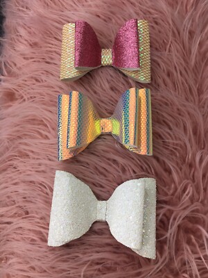 Homemade Faux Leather Hair Bows, Faux Gold Milt.Colors Casual Use. Lot ...