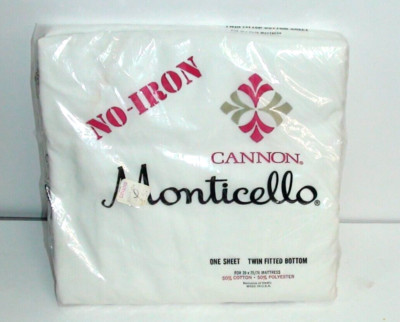 VINTAGE CANNON MONTICELLO NO-IRON WHITE MUSLIN TWIN SIZE FITTED BOTTOM ...