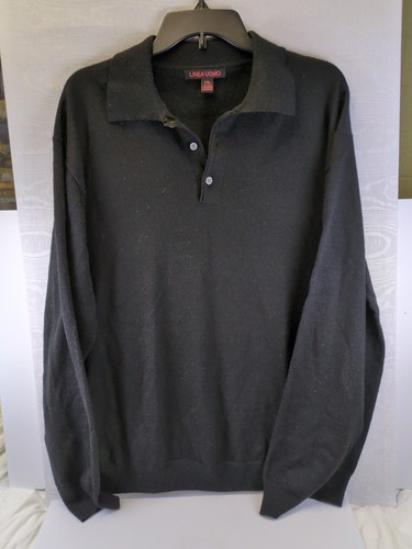 Linea Uomo Mens Sweater XXL Black Wool Blend Long Sleeve 1/4 Button Up ...