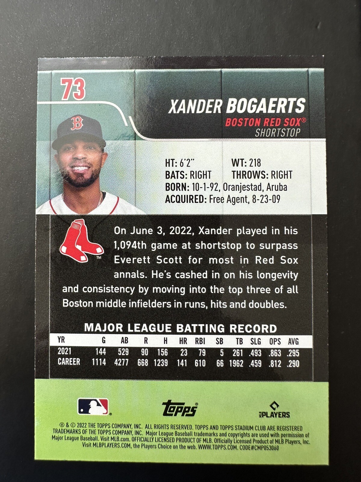 2022 Topps Stadium Club - Xander Bogaerts #73 Black Foil for sale ...
