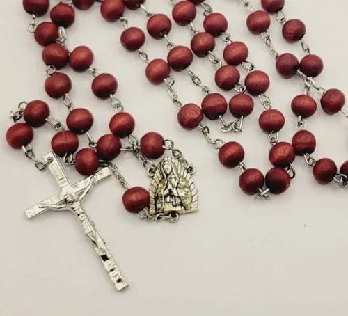 INRI Rosary BRANDY beads Silver tone Crucifix Cross Religious 20 in ...