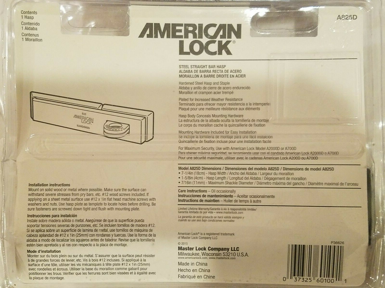 Two American Lock Steel Straight Bar Hasp A825d Multiple of Item for ...