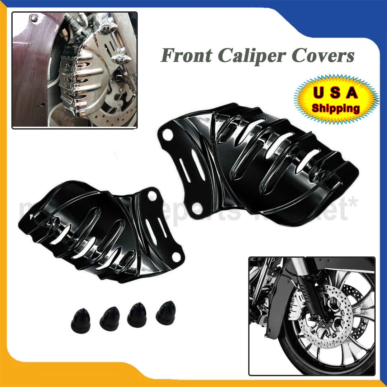 Motorcycle Black Front Brake Caliper Covers For Harley Electra Glide ...