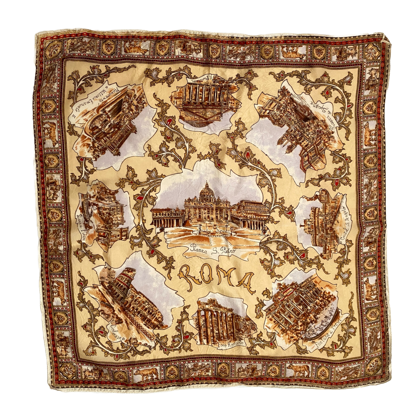 Vintage Rome Roma Landmarks Tourist Souvenir 26" Squa… - Gem