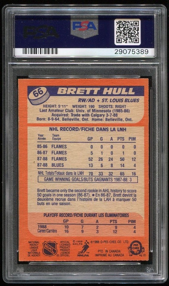 Brett Hull Autograph 1988 O-Pee-Chee Rookie Card #66 OPC RC PSA Auto 10 ...
