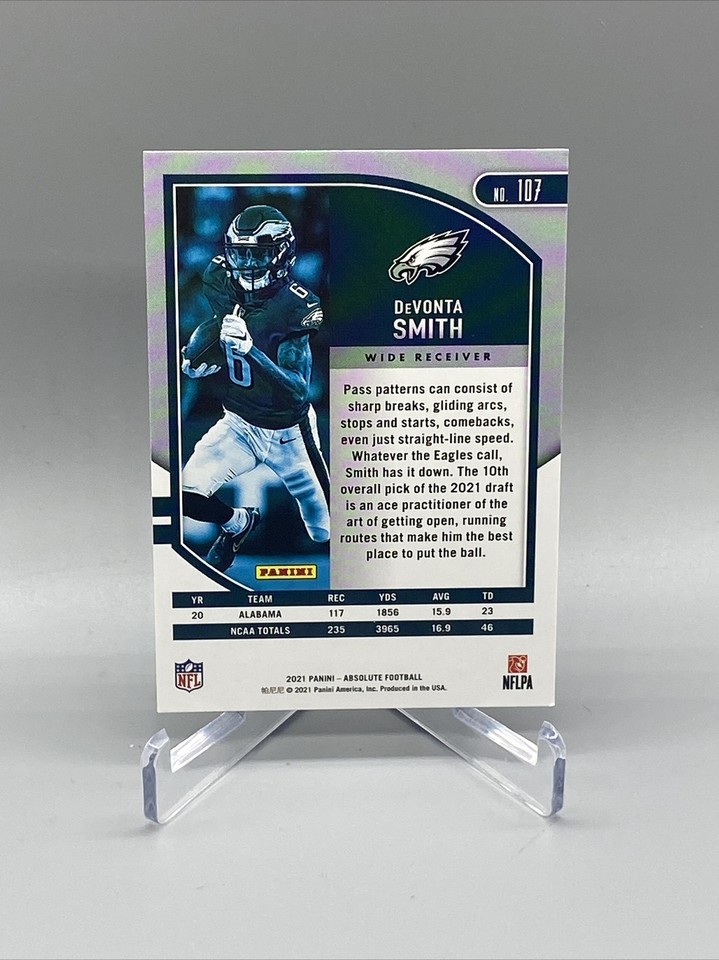 DeVONTA SMITH 2021 Panini ABSOLUTE Base Rookie Card #107 Philadelphia ...