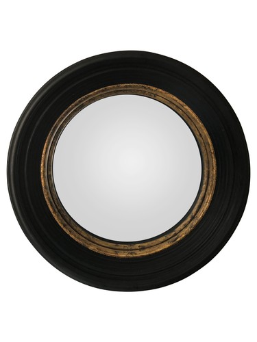 Antiqued Black Convex Fisheye Porthole Mirror Round Glass Gold Distress ...
