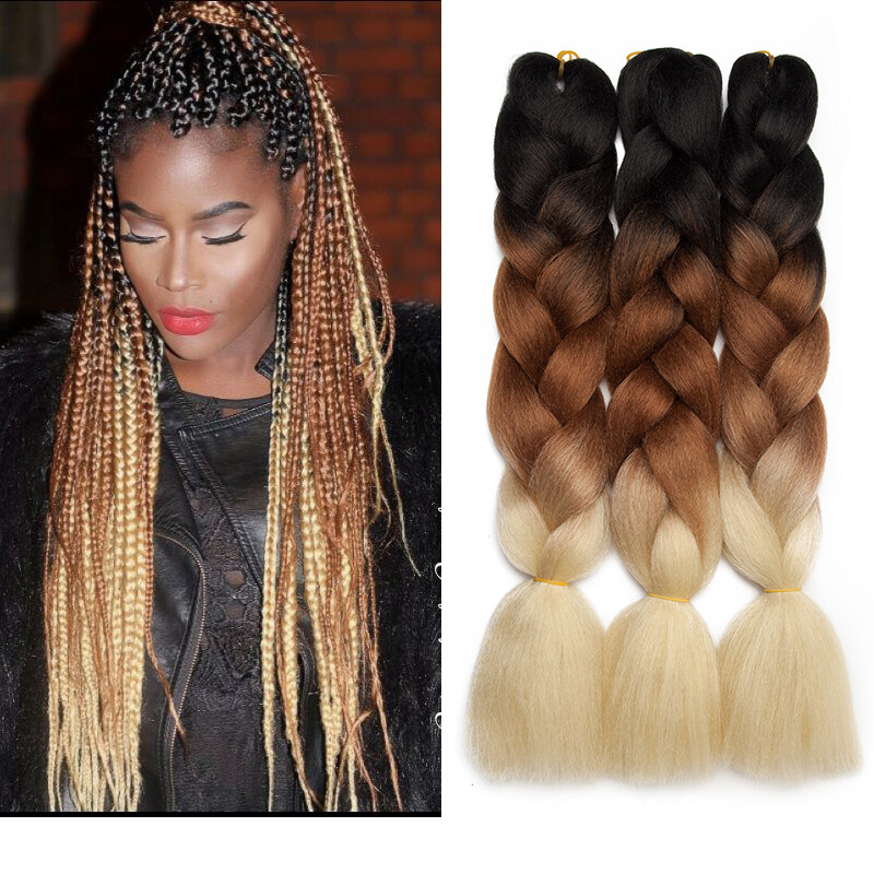 24" Handmade Jumbo Braiding Hair Extensions Plaited Box Braids Ombre ...
