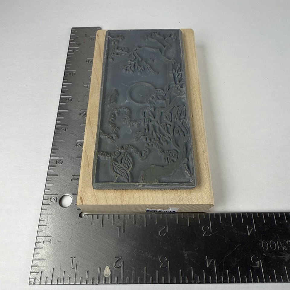 1998 Vtg Stamp Oasis Tree Branches Clouds Moon Wood Rubber Stamp 5.5”x3 ...
