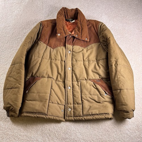 Wrangler Vintage 80s Puffer Jacket Men L Corduroy Yoke Western USA Made ...