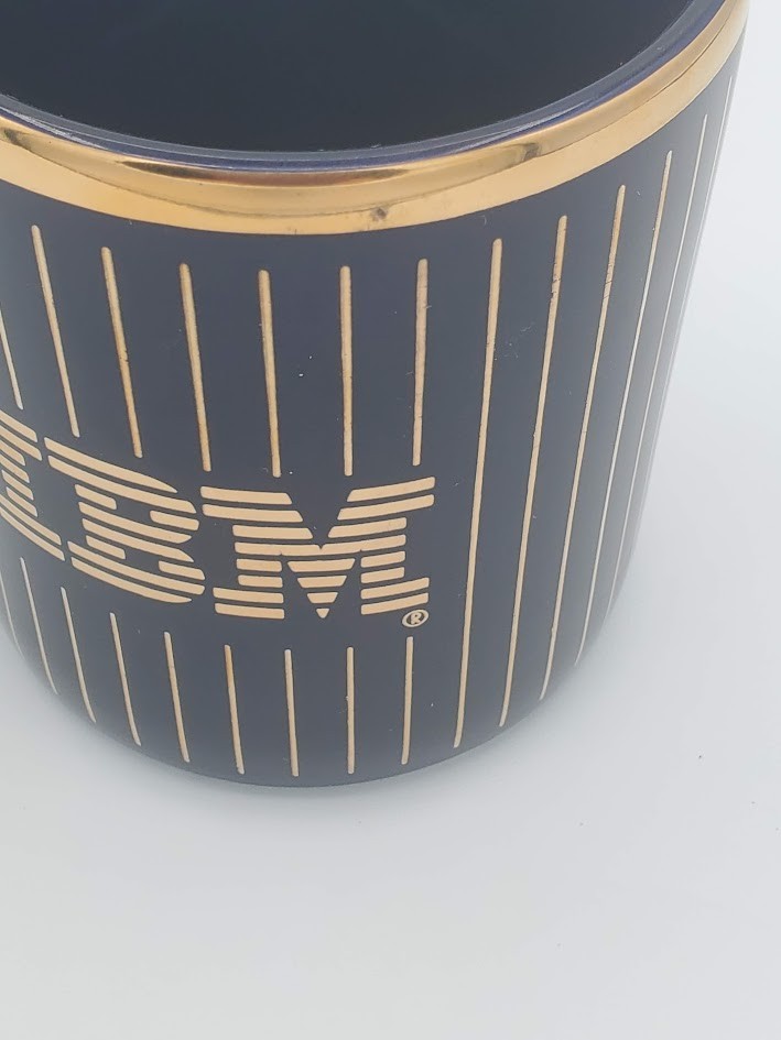 Vintage IBM Coffee Cup Mug Cobalt Blue Gold Stripes Advertising | eBay