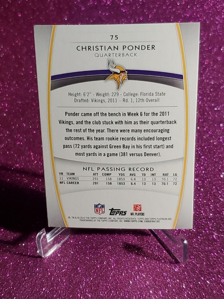 2012 Topps Platinum Football Card #75 Christian Ponder Minnesota ...
