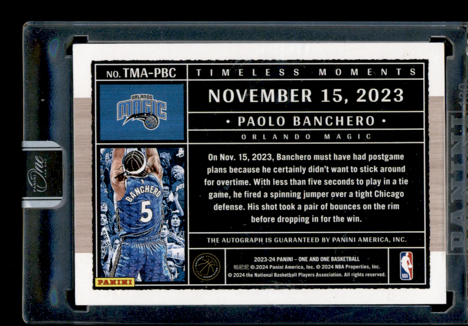 2023-24 Panini One and One TMA-PBC Paolo Banchero Timeless Gold Auto 10 ...