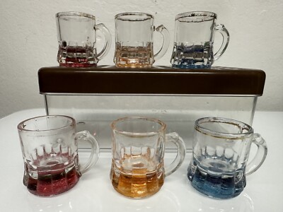 Set of 6 Vintage Federal Colored Glass Mini Beer Mugs, Shot Glasses ...