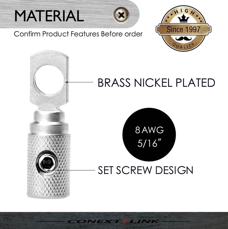 2 Set Screw Power Ring Terminal 8GA AWG Gauge 5/16" 8mm Hole Brass ...