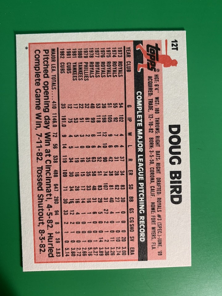 1983 Topps Doug Bird #12T Boston Red Sox | eBay