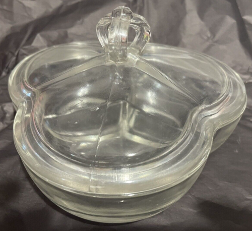 Vintage ClearGlass Three Section Candy/Nut Dish with Lid and Ribbon ...