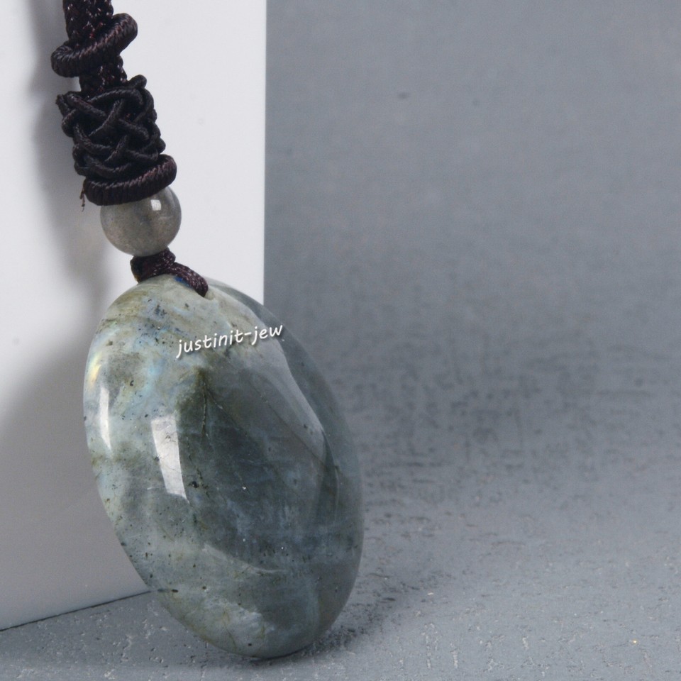 Natural Gemstone Round Shapes Bead Pendant Amulet Adjustable Necklace ...