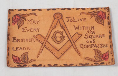 Antique Leather Masonic Freemason Postcard Square and Compass Blank ...