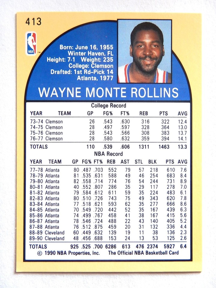 Wayne "Tree" Rollins #413 NBA Hoops 1990 Basketball Card (Detroit ...
