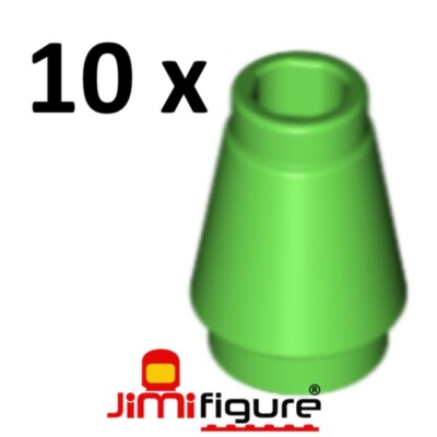 NEW 10 x LEGO Cone Round 1x1 with Top Groove Bright Green 4589b Nose ...
