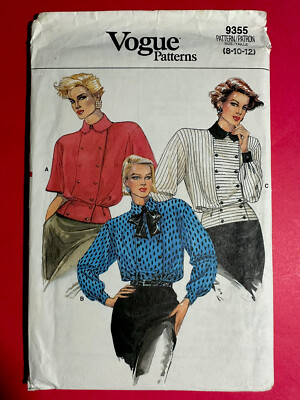 Rare 1980’s Misses Blouses Sewing Pattern Vogue 9355 8 10 12 UNCUT ...