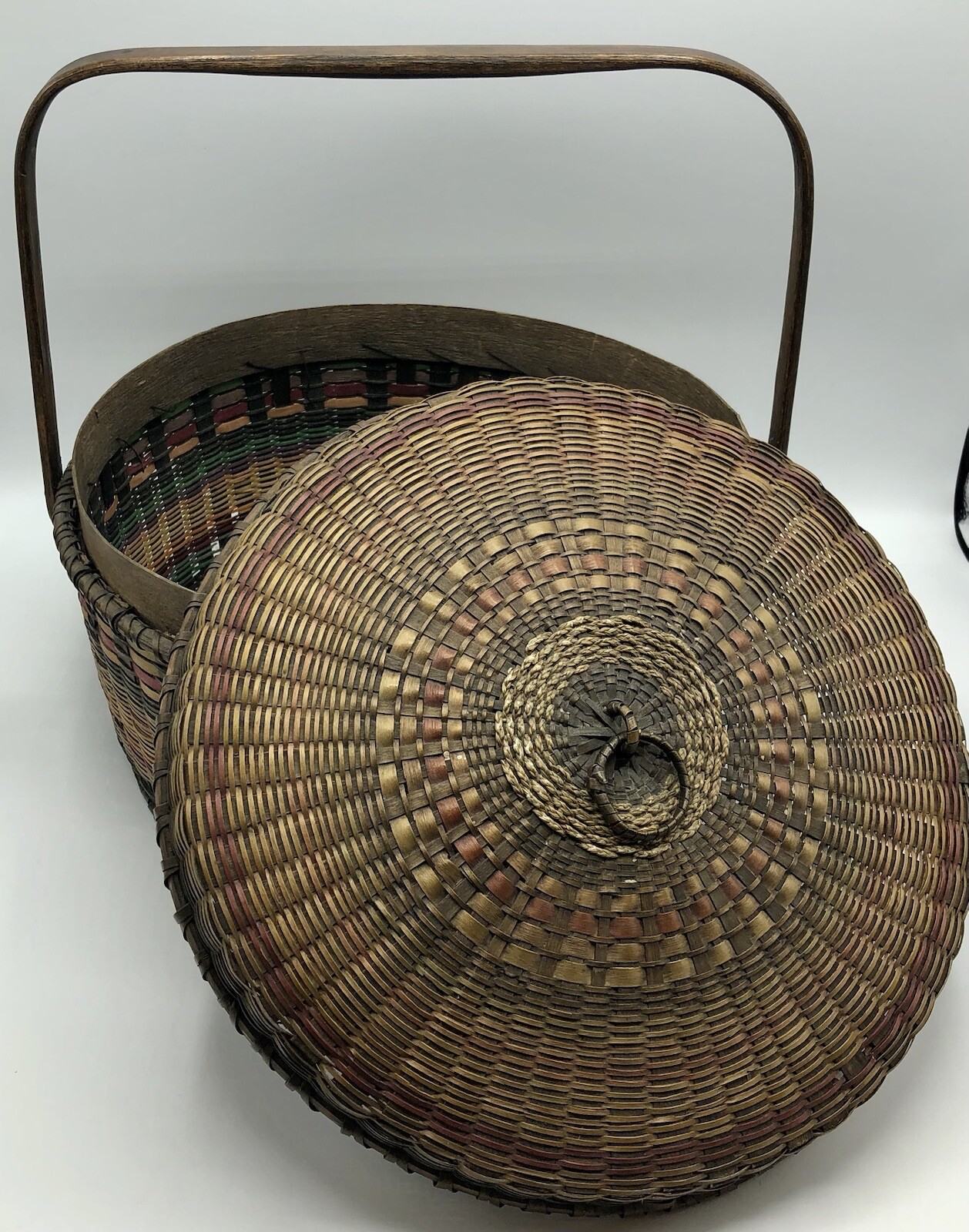 Early Gathering/ Carrying Reed Basket w/ Lid And Wooden Handle /b | eBay
