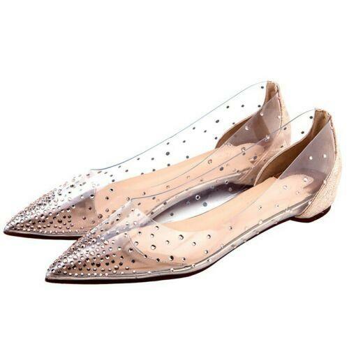Womens Ballet Flats Casual Pointy Toe Clear Pumps Loafers Shoes Chic ...