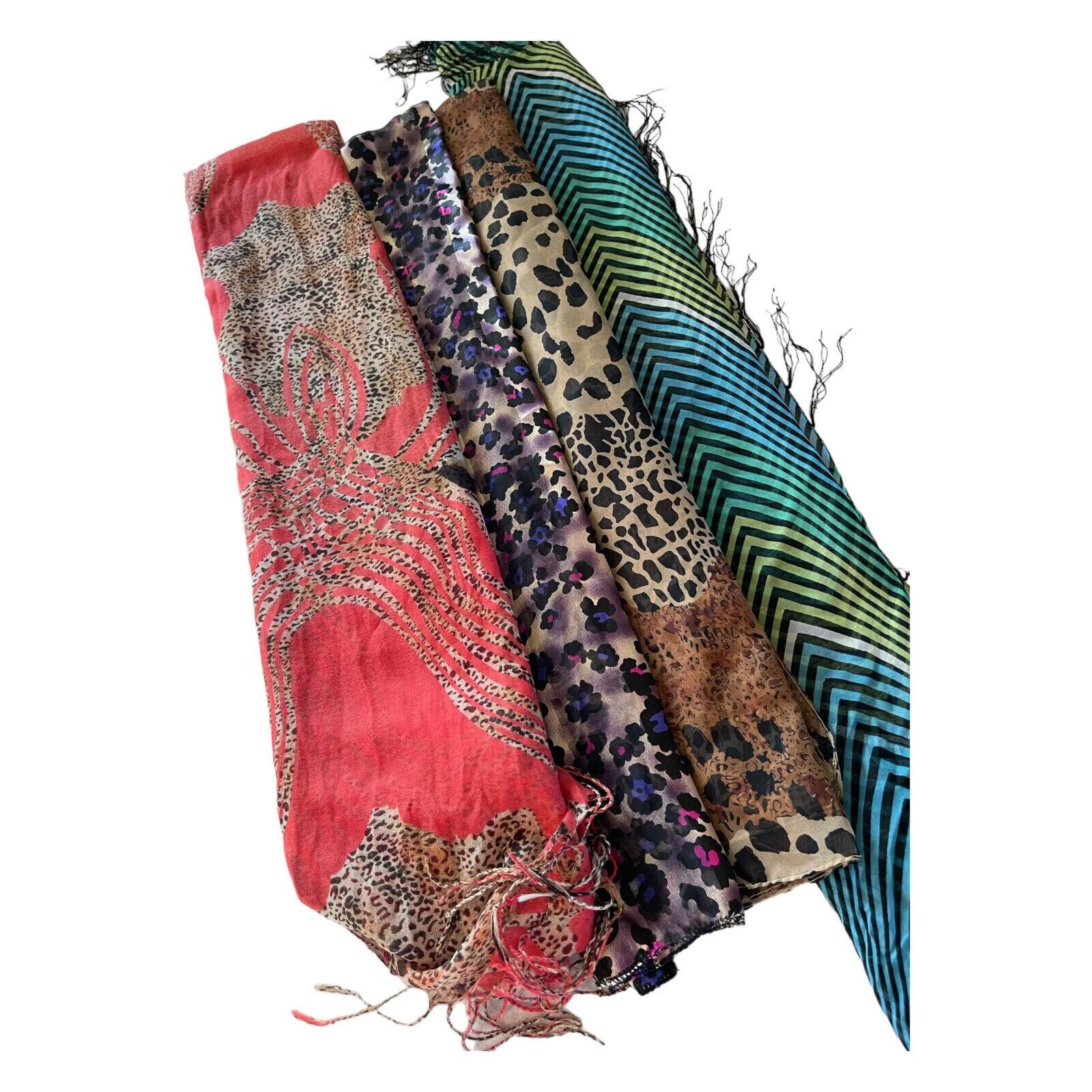 Scarves Animal Print and Waves Patterns, Lot of 5 Scarves, 34" to 68 ...