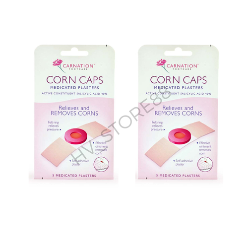 2 x 5'S Carnation Corn Caps Plasters Medicated Foot Care Relieves For ...