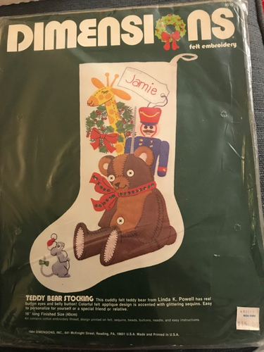 New vintage 1984 Dimensions Felt Applique Kit 9510 “Teddy Bear Stocking ...