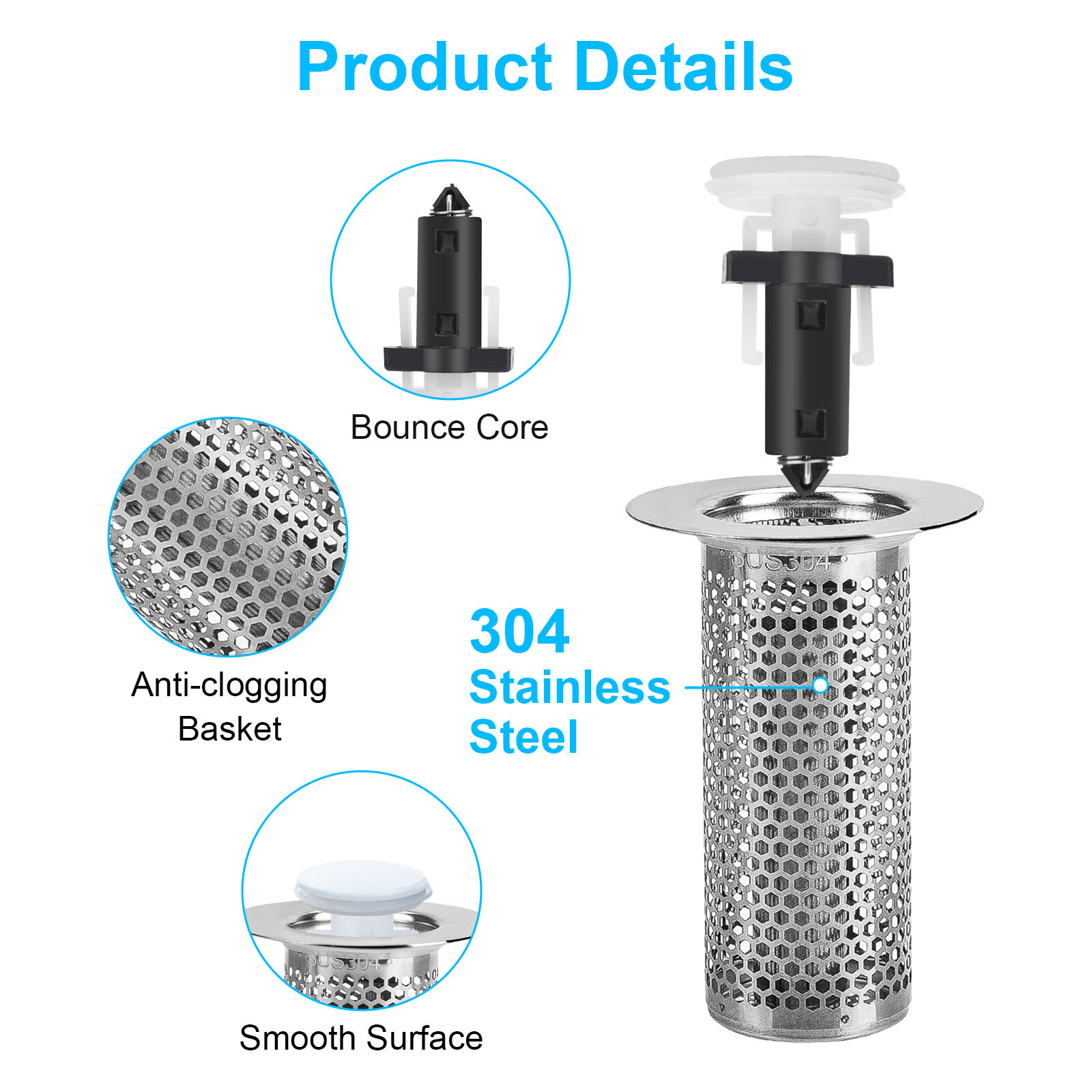 2PCS Bathroom Filters Sink Plug Hair Catcher Strainers Stainless Steel ...