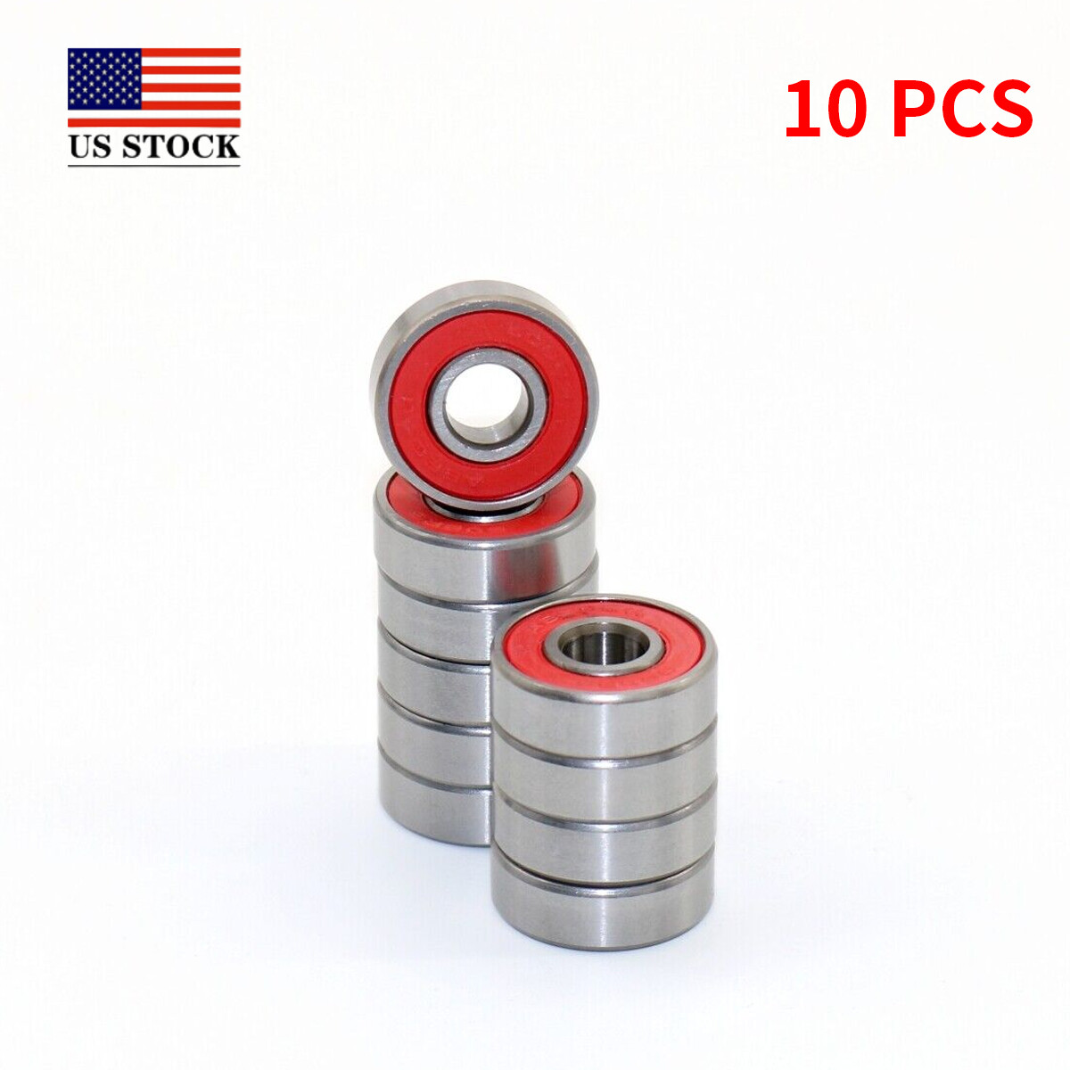 8x22x7mm Red Ball Bearing 608-RS 608-2RS ABEC-11 Rubber Seals Bearings ...