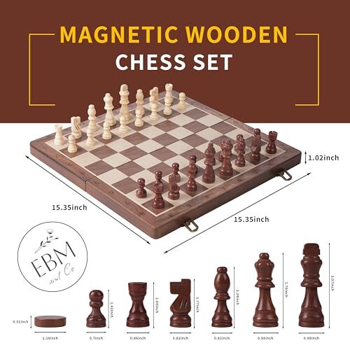 Chess Set, Folding, Magnetic, Travel Wood Chess and Checker Board Game ...