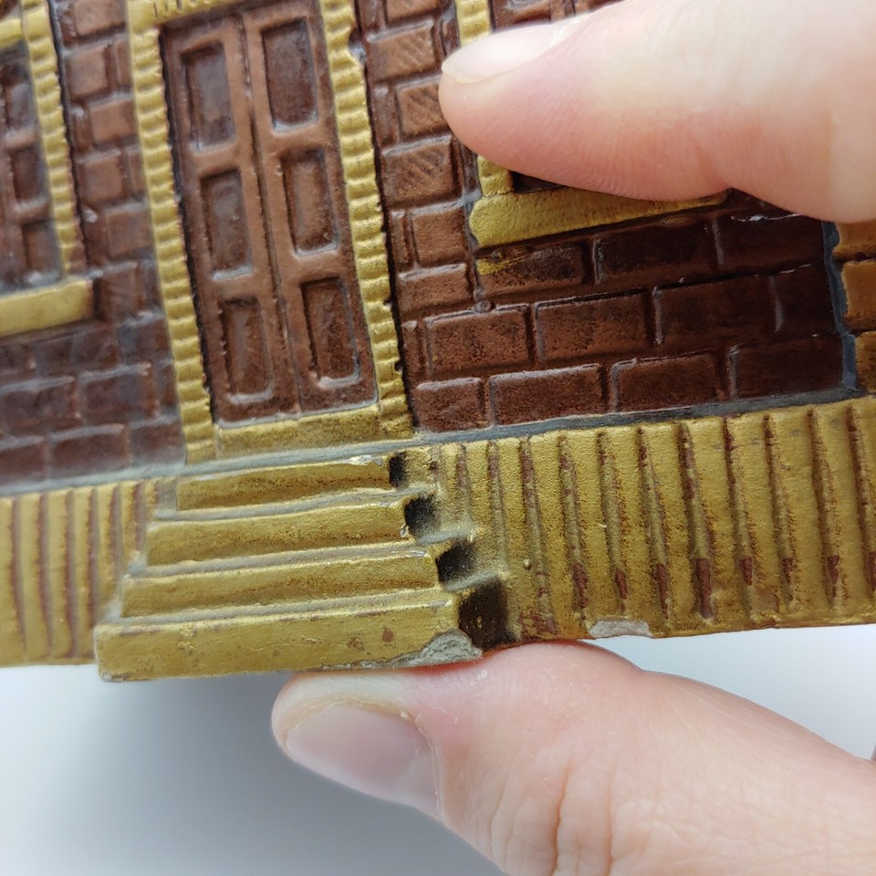 Colonial Brick Building Shaped Coin Bank - 8.5" vtg Brown Gold State ...