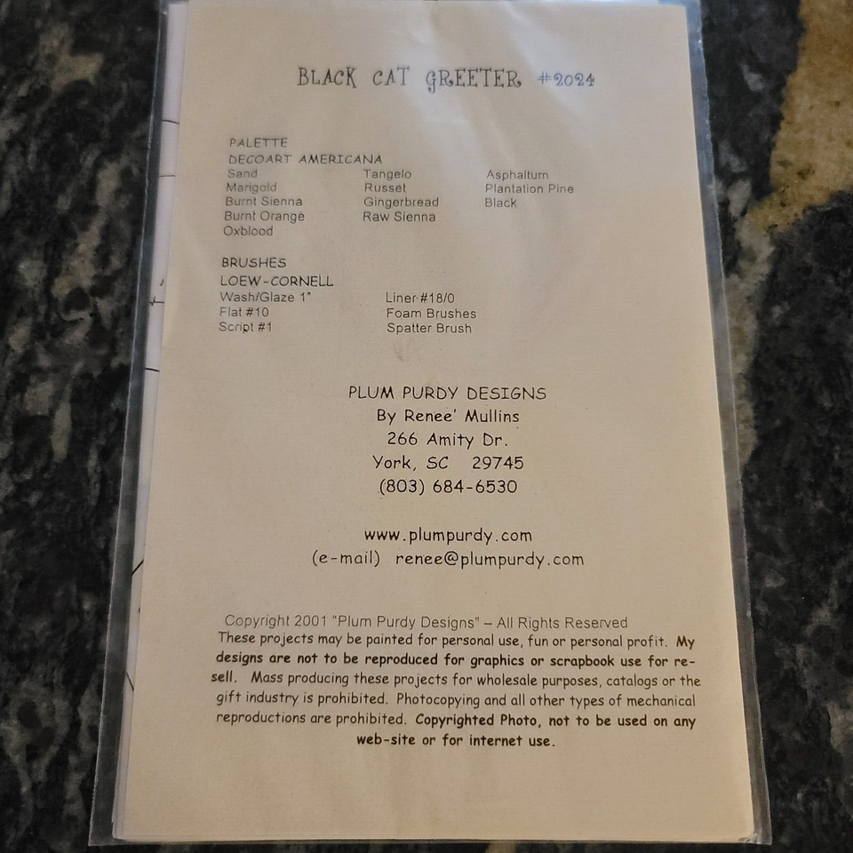 Black Cat Greeter #2024 PLUM PURDY Wood Painting Pattern 2001 Renee ...