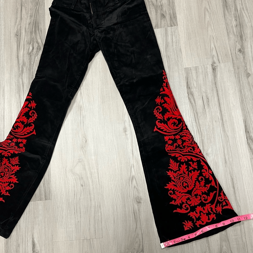 Vintage JNCO flare leg pants in black velvet with red gothic velvet ...