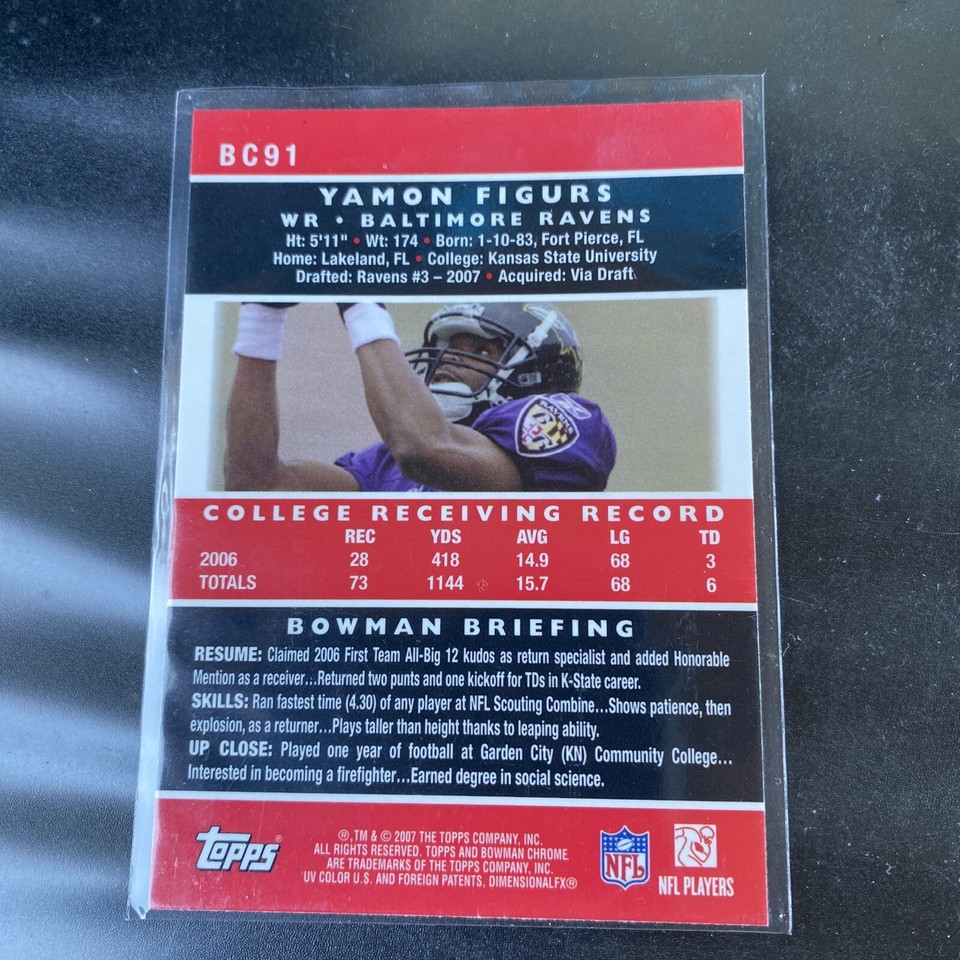 Yamon Figurs RC 2007 Bowman Chrome Ravens #BC91 | eBay