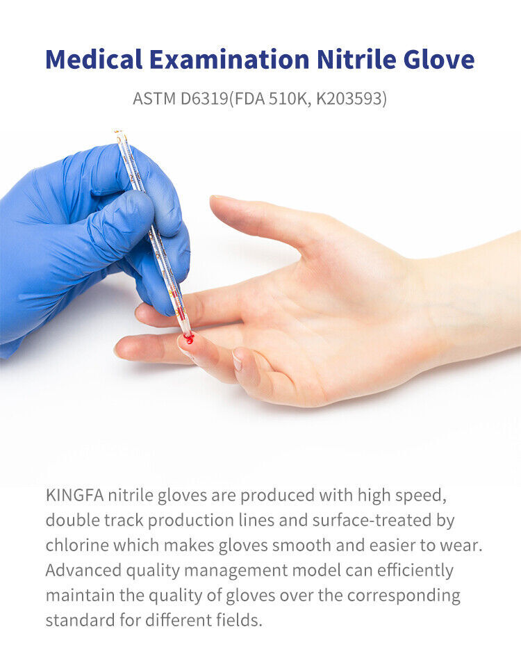 Kingfa Blue Nitrile Medical Gloves FDA Powder & Latex Free Disposable 3 ...
