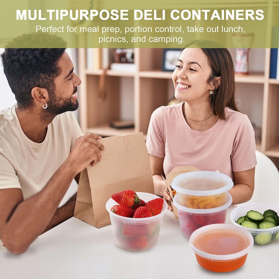 Deli Containers With Lids 50 Sets Pint Plastic Soup Containers 16oz 8oz ...