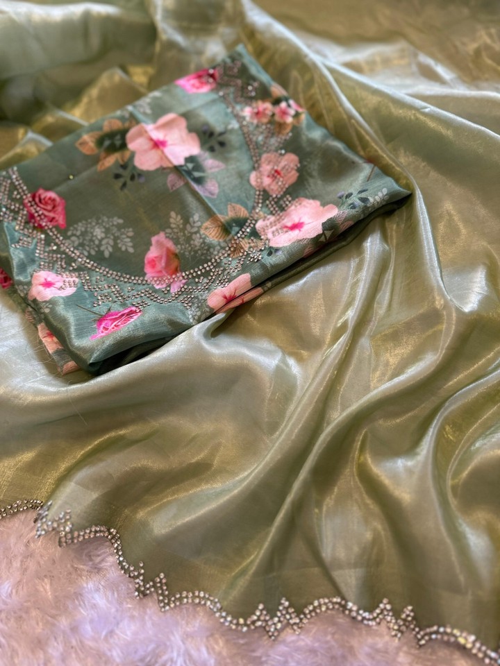 SABYASACHI DESIGNER HANDCRAFTED JARKAN CUT WORK SAREE HEAVY NECKLINE ...