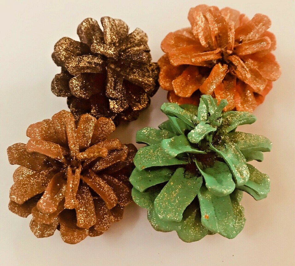 12 Painted Glitter PINE CONES ~ Small ~ Fall Color ~ Green, Brown ...