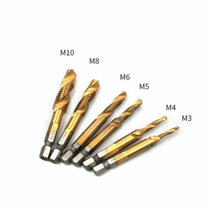 6x Hex Shank Titanium Plated Screw Thread Drill Bit Set Compound Tap ...